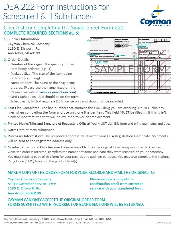 DEA 222 Form Instructions for Schedule I & II Substances
